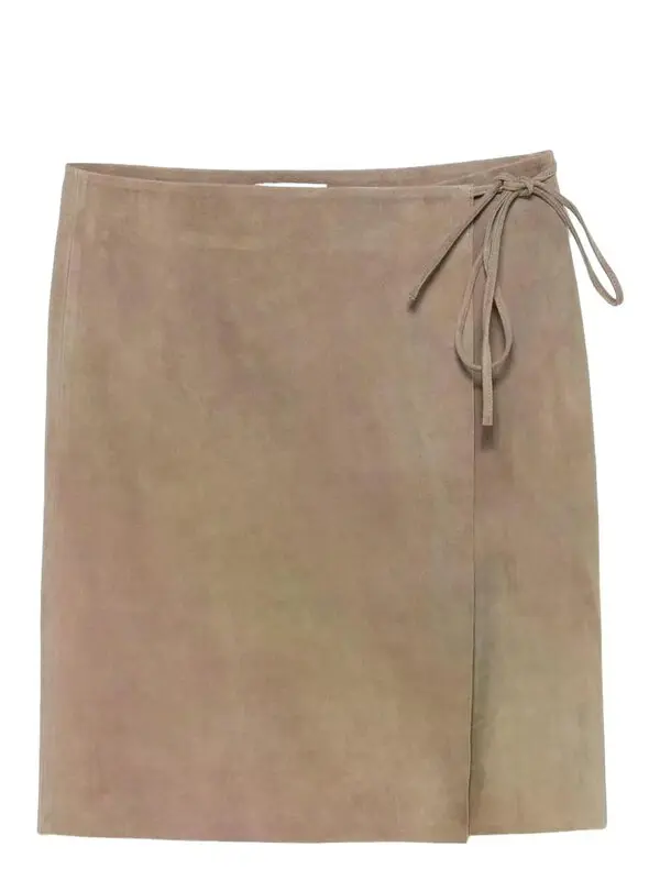 ST. AGNI Suede Wrap Midi Skirt - Neutrals