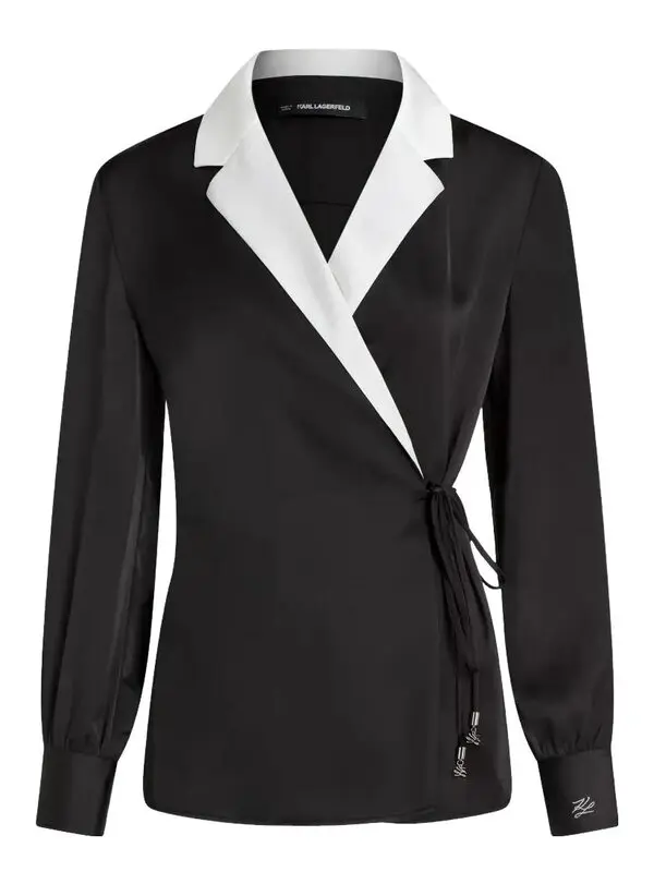 Karl Lagerfeld Satin Wrap Blouse - Black