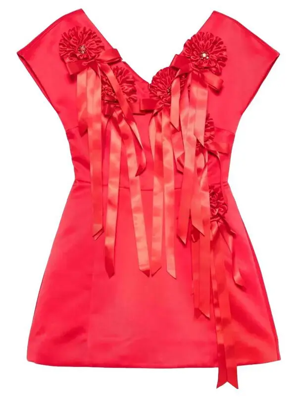 Simone Rocha Satin Rosette Mini Dress - Red