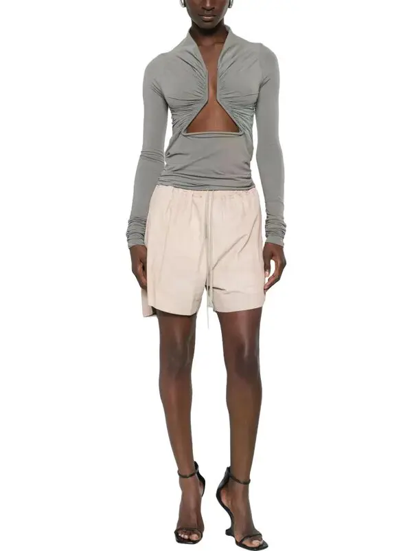 Rick Owens Beige Leather Elasticated Drawstring Shorts - Neutrals