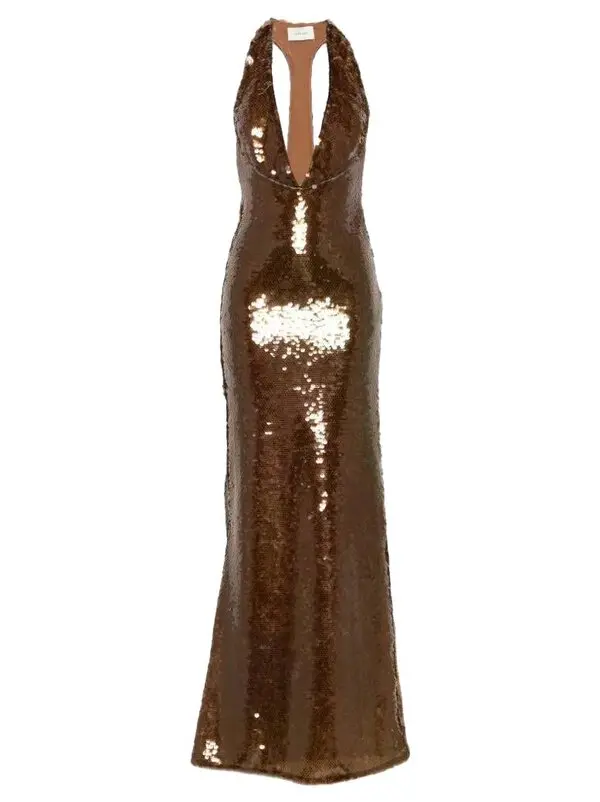 THE NEW ARRIVALS ILKYAZ OZEL Olympia Sequin-embellished Maxi Dress - Brown