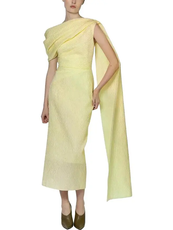 ROKSANDA Maite Draped Textured Midi Dress - Yellow