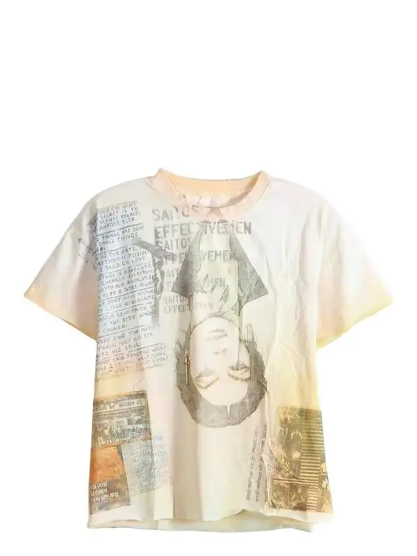SAITOS Graphic-print Distressed T-shirt - Neutrals