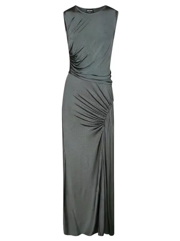 Giorgio Armani Crystal-embellished Ruched Maxi Dress - Grey