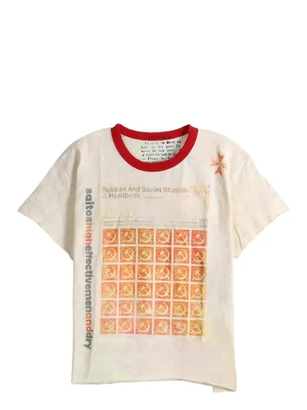 SAITOS Graphic-print Raw-edge T-shirt - Neutrals