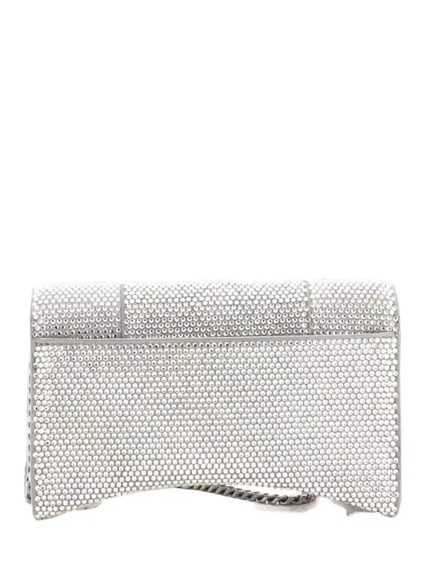 Balenciaga Hourglass Chain Wallet Suede With Crystals Crossbody Bag - Metallic