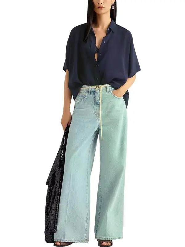 Momoni Crepe Shirt With Classic Collar And Short Sleeves - Blue