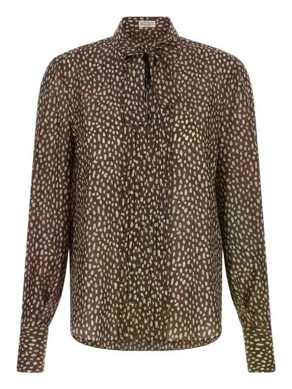 Brunello Cucinelli Silk Abstract Polka Dot Shirt - Brown