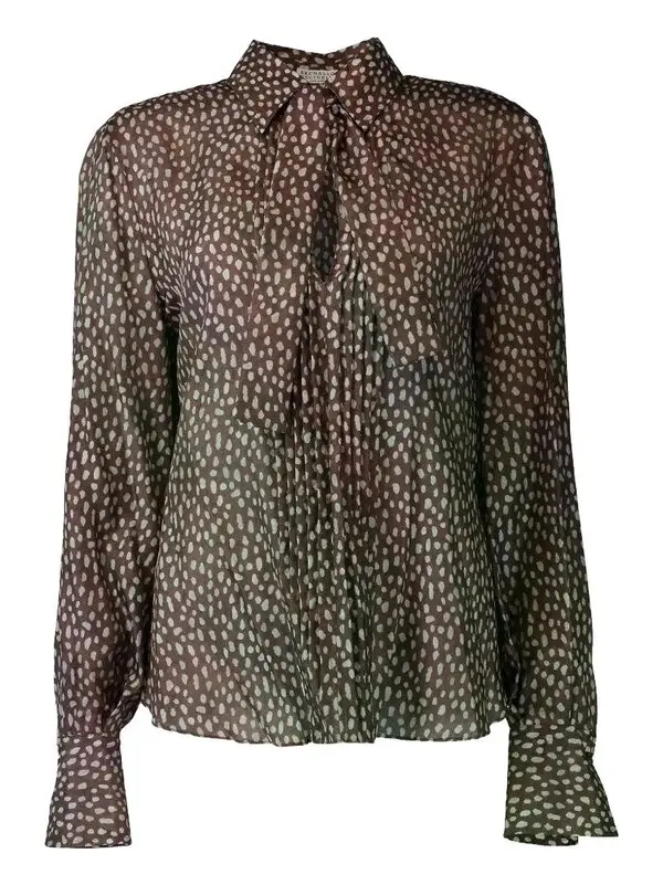 Brunello Cucinelli Silk Abstract Polka Dot Shirt - Brown