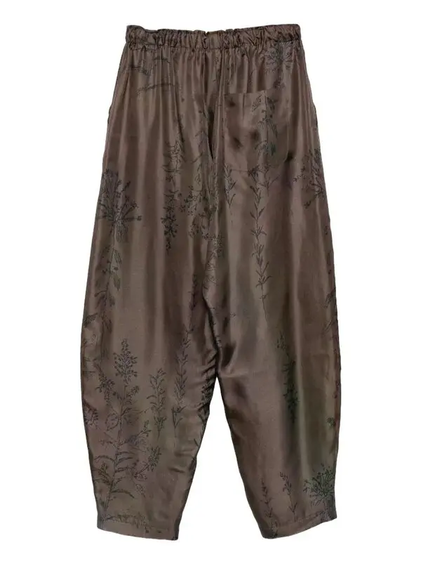 ALYSI Silk Floral Print Track Pants - Brown