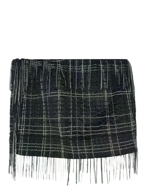 JAY AHR Checkered Fringed Hem Mini Skirt - Black