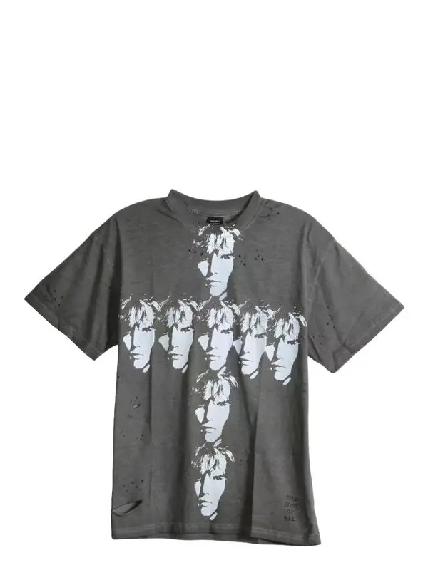SAITOS Wormhole Distressed Graphic-print T-shirt - Grey