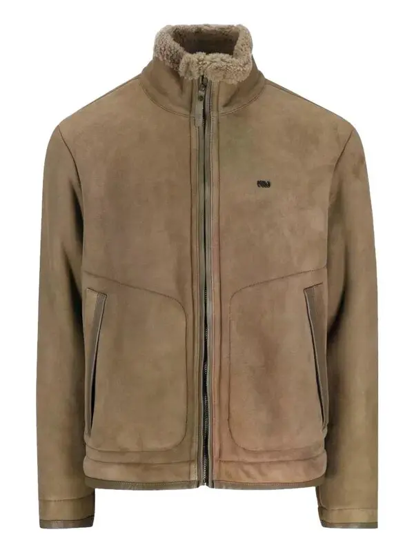 MASSIMO OSTI STUDIO Shearling Trim Leather Jacket - Brown