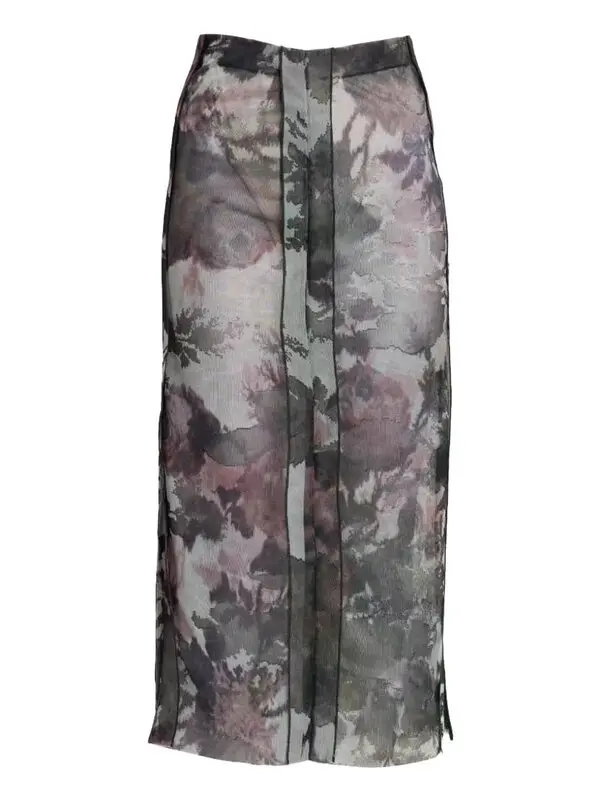 Erdem Floral Print Jacquard Knit Sheer Skirt - Grey