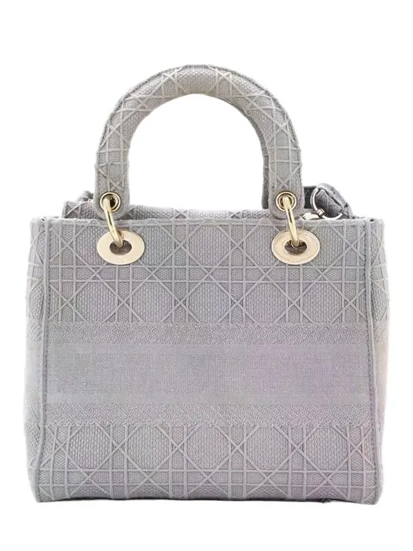 Dior Lady D-lite Bag Cannage Embroidered Canvas Satchel - Grey