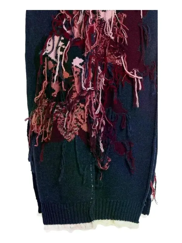 Erdem Navy Intarsia Knit Fringed Detail Skirt - Blue
