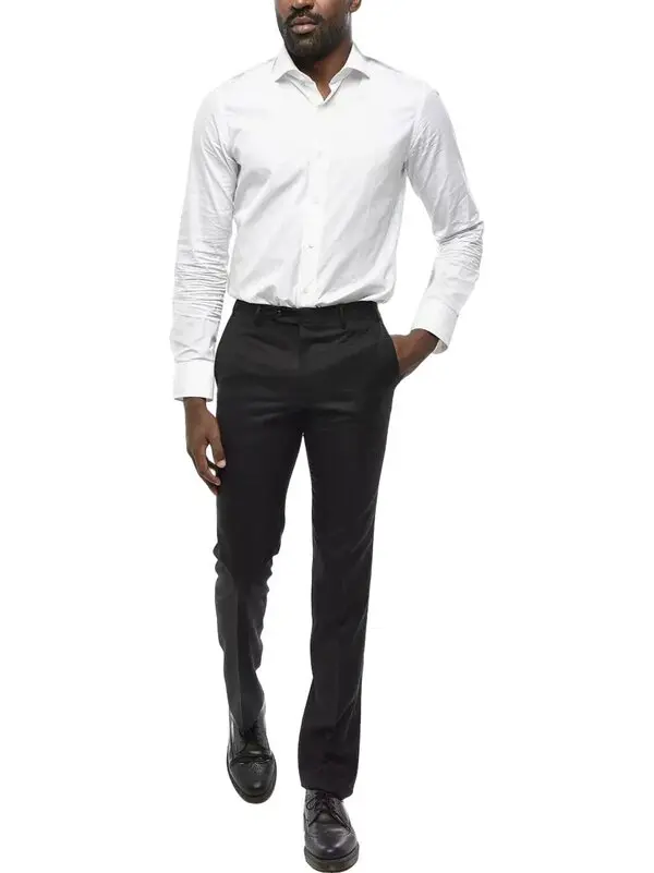 Corneliani Flat-front Virgin Wool Trousers - Black