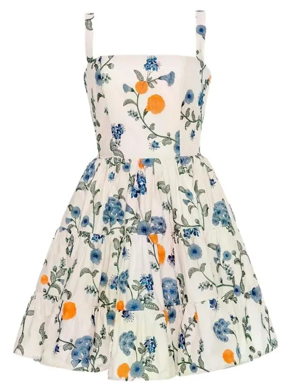 Agua Bendita Ivory Floral Embroidered Mini Dress - Neutrals