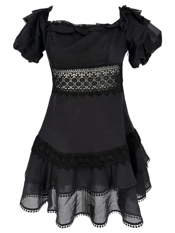 Charo Ruiz Ibiza Lace-trimmed Ruffled Dress - Black