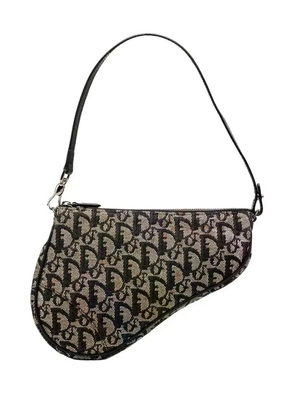 Dior Monogram Canvas Saddle Pochette Shoulder Bag - Black