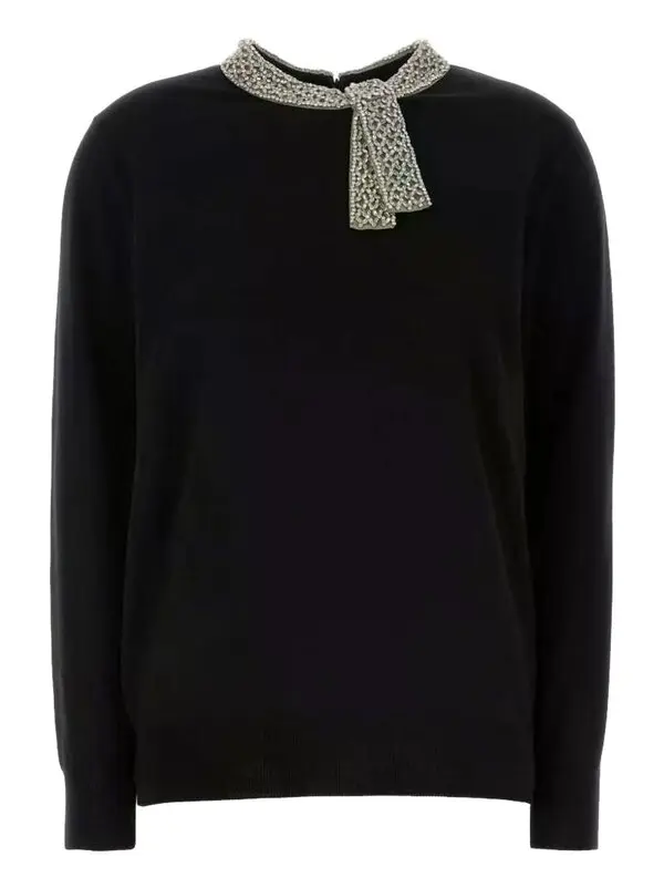 Valentino Garavani Embellished Pussy-bow Wool Sweater - Black
