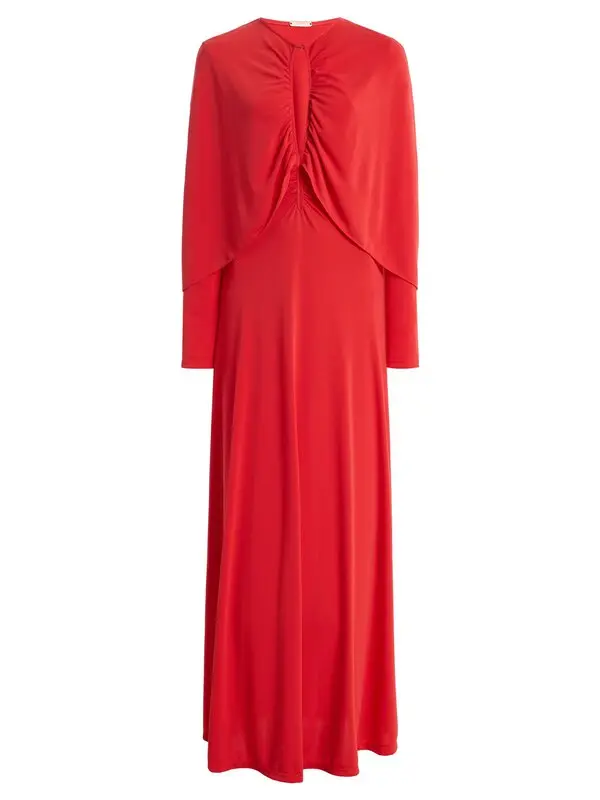 Johanna Ortiz Silent Solstice Jersey Maxi Cape Dress - Red