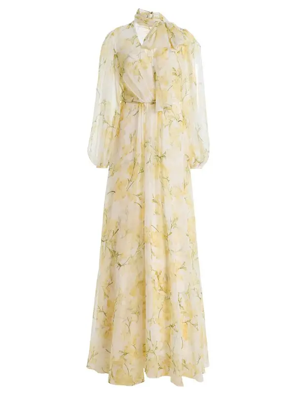 Monique Lhuillier V-neck Long Sleeve Gown - Yellow