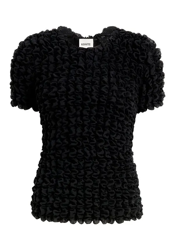 Khaite Polly Smocked Silk-chiffon Top - Black