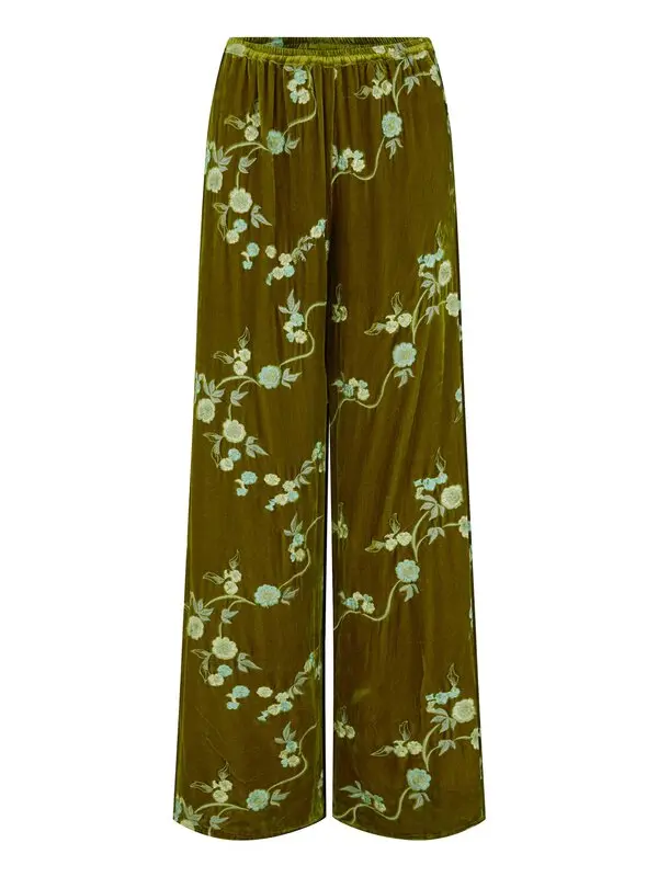 HARRIS TAPPER Exclusive Irving Silk-blend Embroidered Velvet Trousers - Green