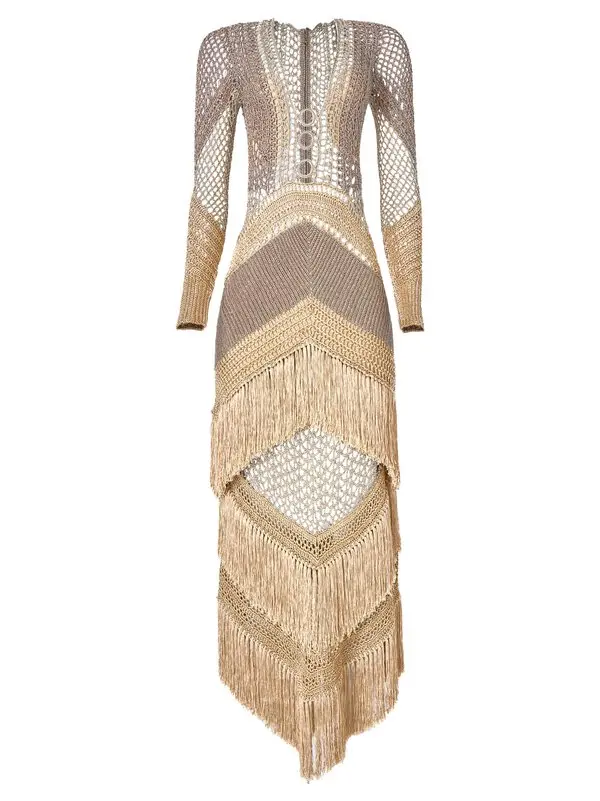 ANDREA ALMEIDA Clara Fringe Tiered Crocheted Maxi Dress - Multi