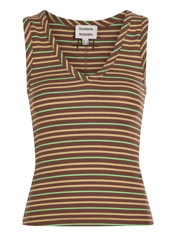 DAMSON MADDER Arlea Striped Ribbed Cotton-blend Tank - Multicoloured