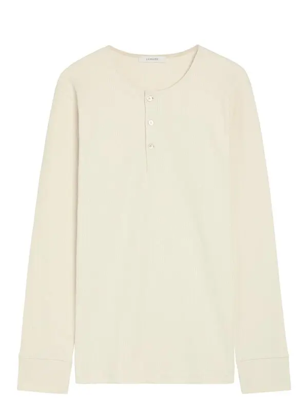 LEMAIRE Ribbed Cotton And Linen-blend Henley T-shirt - Off White