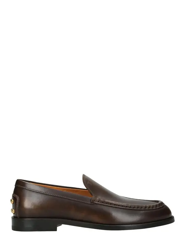 TOD'S Calfskin Loafers With Gold Tone Studs - Brown