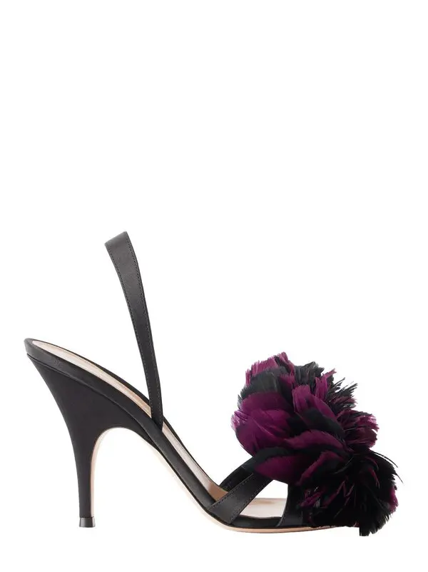 GIANVITO ROSSI 95 Feather-embellished Satin Sandals - Black