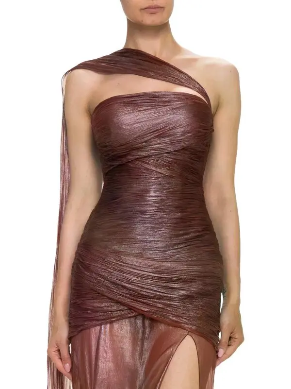 MARIA LUCIA HOHAN Marimar Ruched Metallic-finish Maxi Dress - Brown