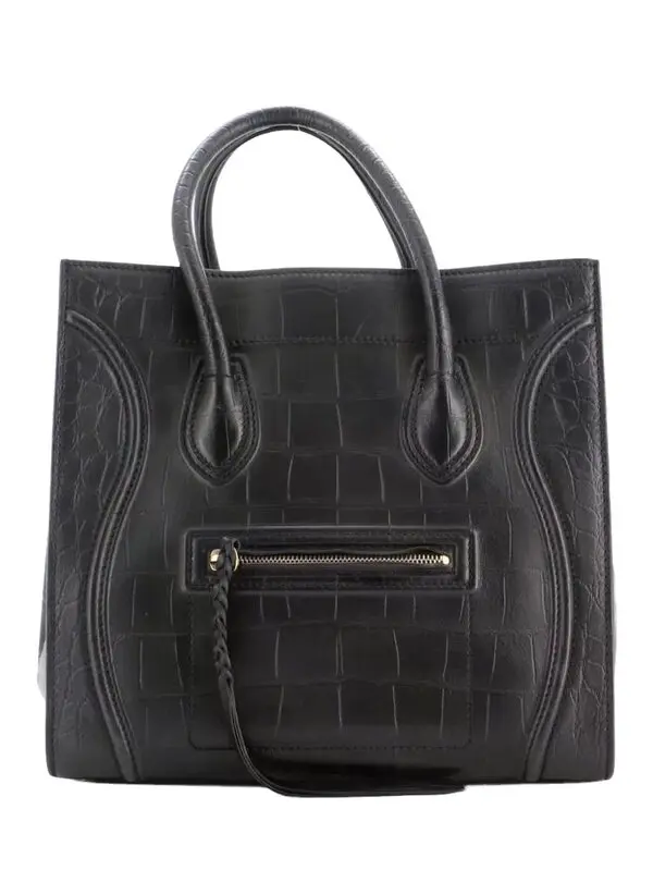 Celine Phantom Bag Crocodile Embossed Leather Medium Tote Bag - Black