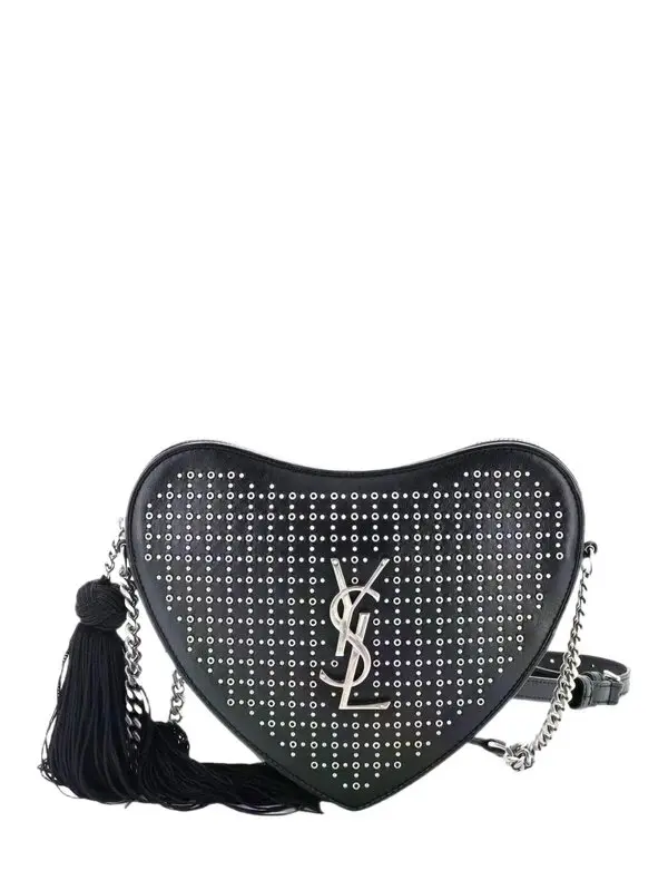 Saint Laurent Love Heart Tassel Chain Bag Studded Leather Small Shoulder Bag - Black