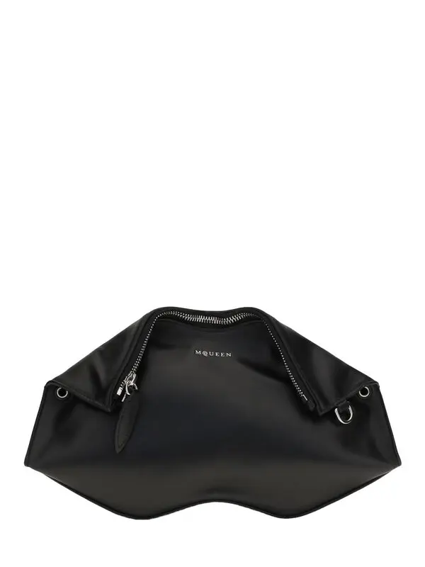 Alexander McQueen Manta Asymmetrical Clutch In Smooth Calfskin With Metal Ring Detail - Black