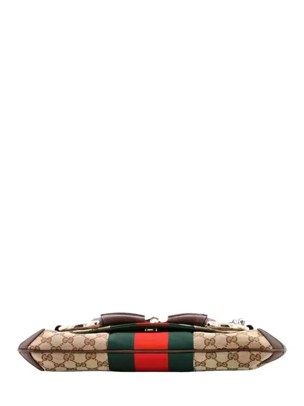 Gucci Horsebit Web Chain Gg Canvas Large Clutch Bag - Brown
