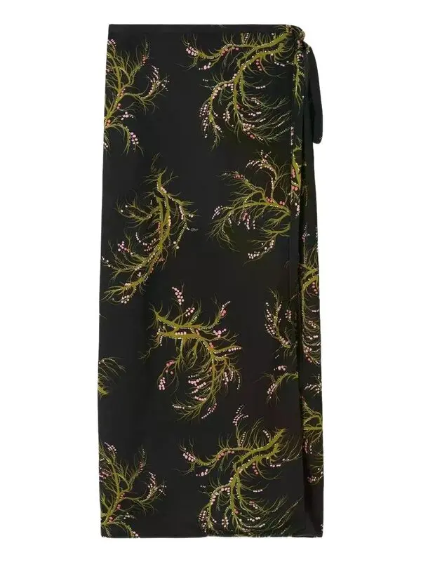 Rodebjer Verona Floral-print Wrap Midi Skirt - Black