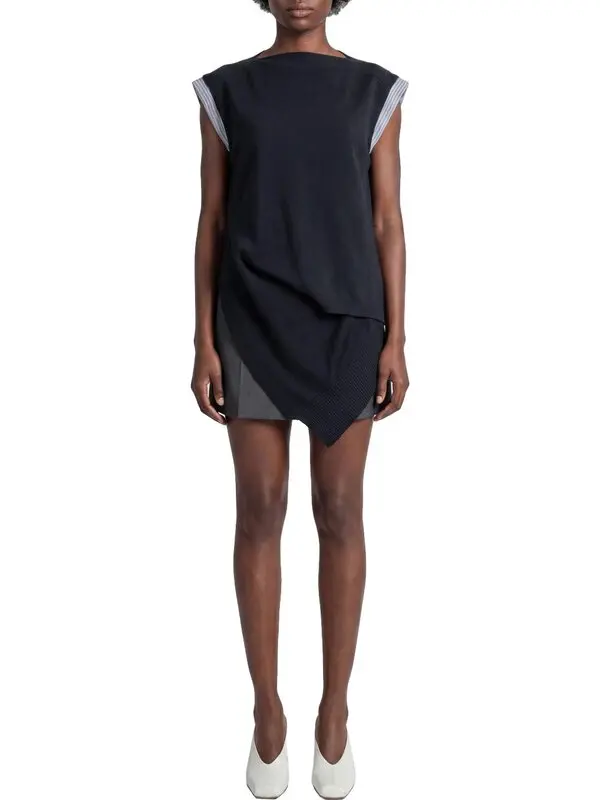 Sacai Asymmetric Cotton Blend Dress - Grey