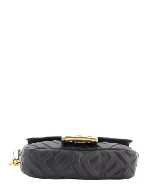 Fendi Baguette Nm Bag Zucca Embossed Leather Mini Crossbody Bag - Black