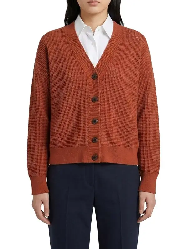 Brunello Cucinelli Perforated Cashmere V-neck Cardigan - Orange