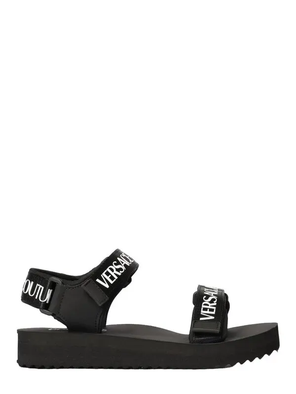Versace Fabric Sandals With Printed Logo - Black