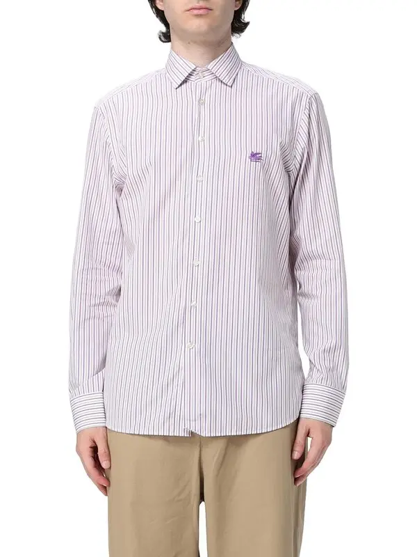 Etro Striped Cotton Poplin Shirt With Embroidered Cube Logo - Pink