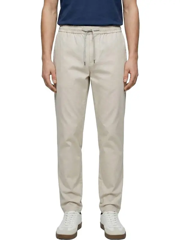 PT TORINO Slim Fit Cotton Blend Trousers With Drawstring - White