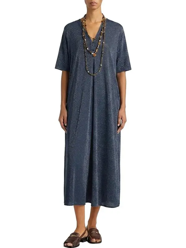 Momoni Lurex Jersey Midi Dress - Blue