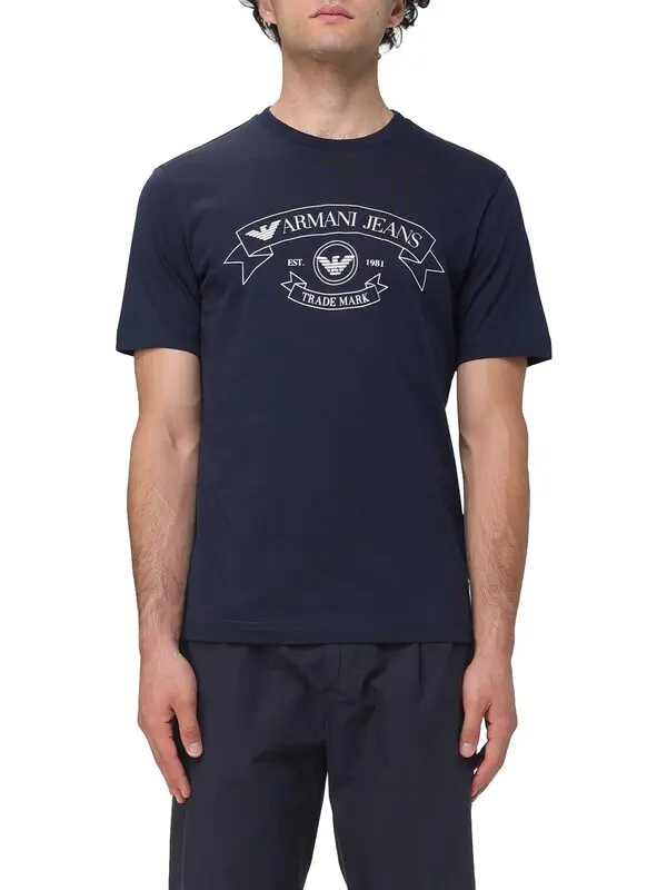 Emporio Armani Slim Fit Cotton T-shirt With Contrast Logo - Blue