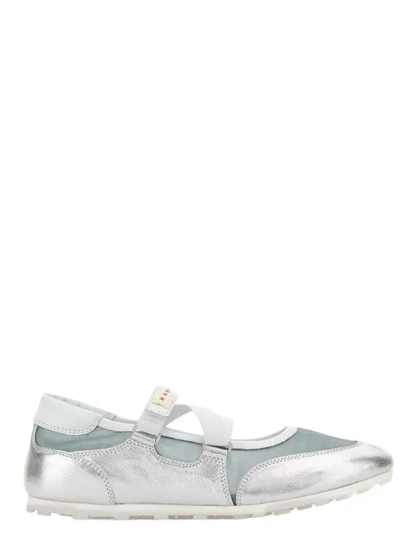 Marni Mary Jane Ballerinas In Mesh Nylon And Laminated Leather - Blue