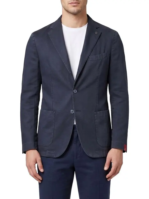 SANTANIELLO Virgin Wool Single-breasted Blazer - Blue